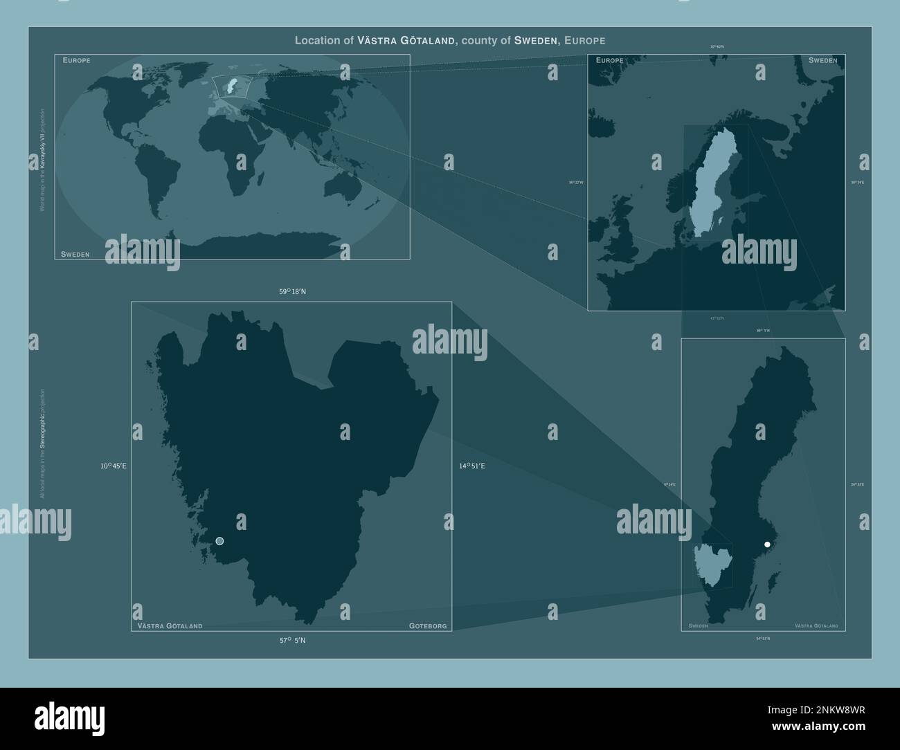 Vastra Gotaland, county of Sweden. Diagram showing the location of the ...