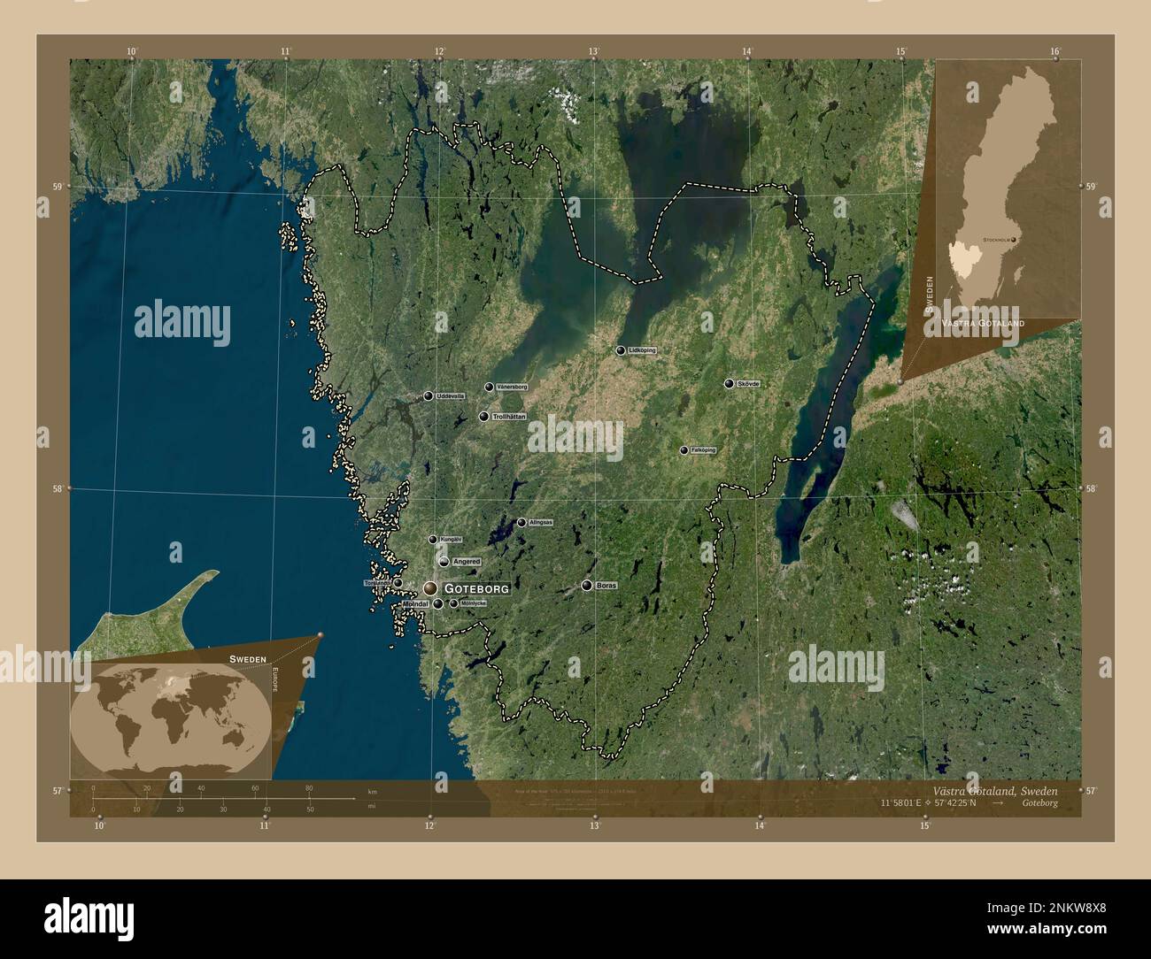 Vastra Gotaland, county of Sweden. Low resolution satellite map ...