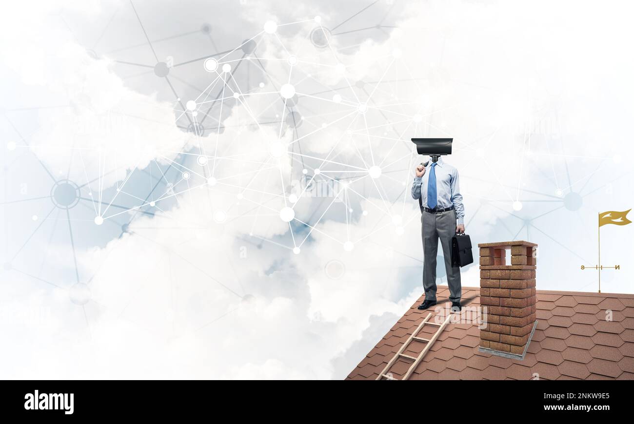 Concept of security and privacy protection with camera headed man Stock ...