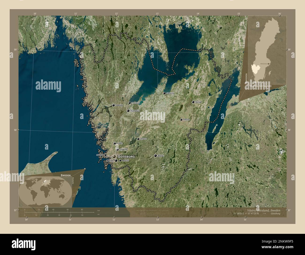 Vastra Gotaland, county of Sweden. High resolution satellite map ...