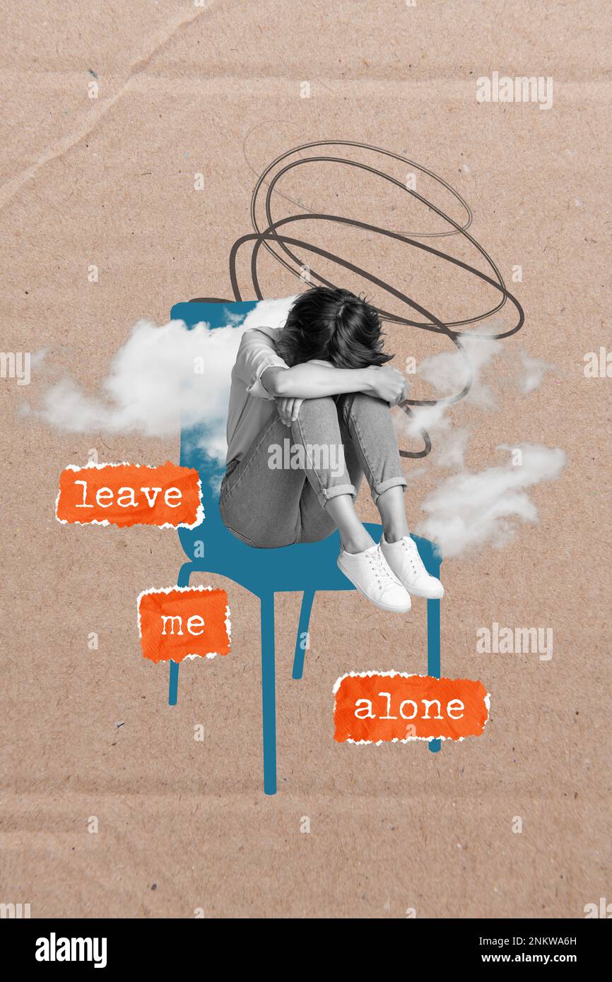 Creative picture drawing collage of sad disappointed lady sit chair ...
