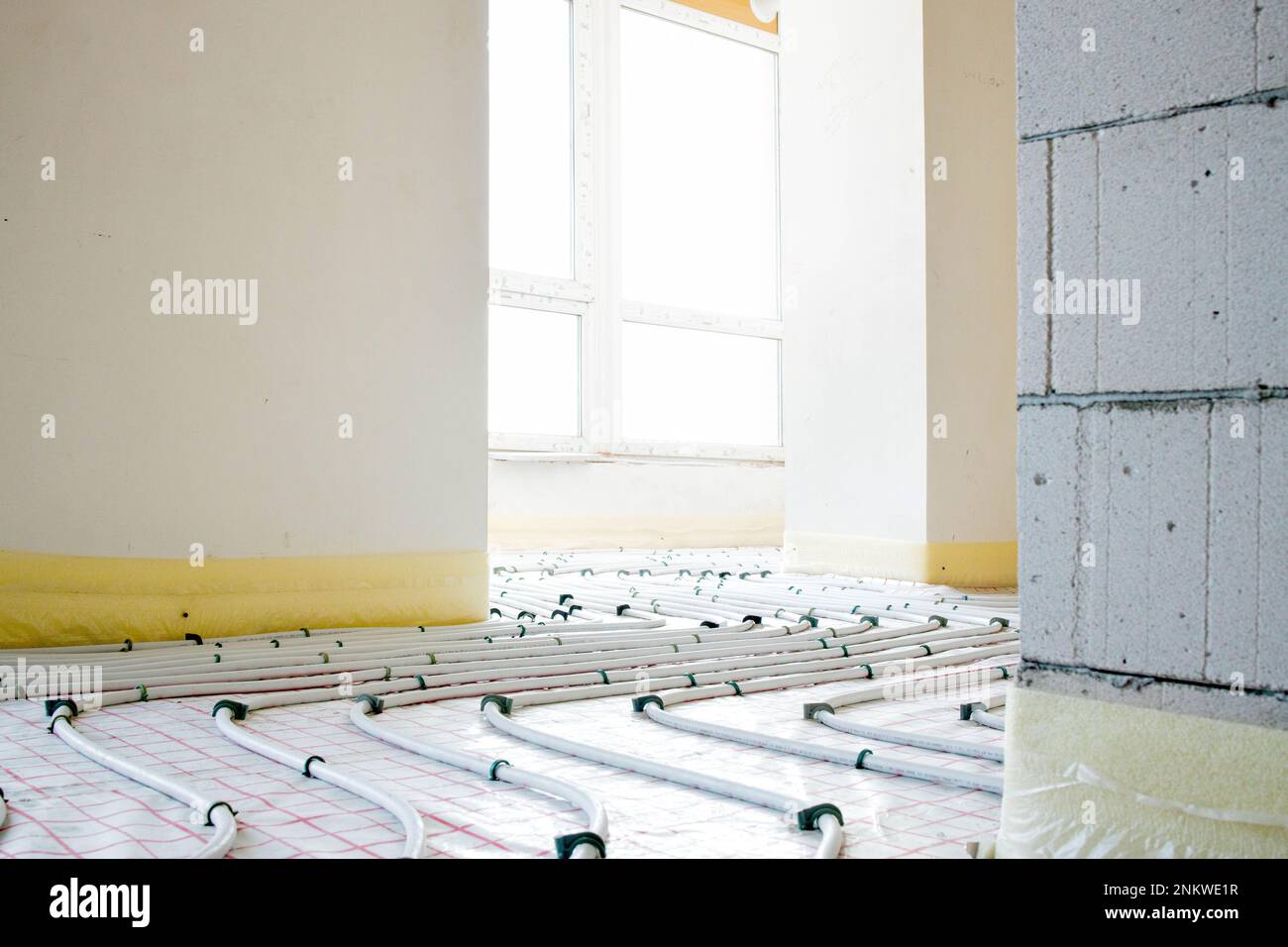 Installation of underfloor heating pipes for water heating. Heating ...