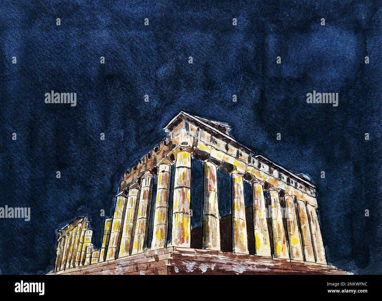 watercolor illustration of the parthenon, Athens Stock Photo - Alamy