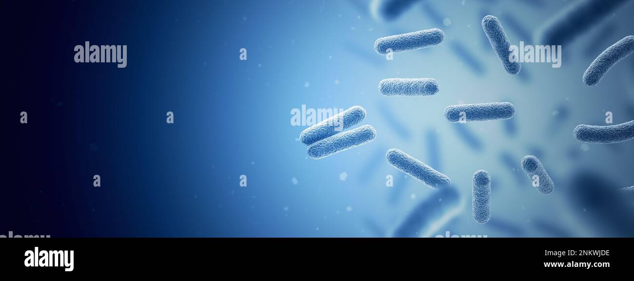 Bacteria. Bacterium. Blue color. Prokaryotic microorganisms. 3d ...