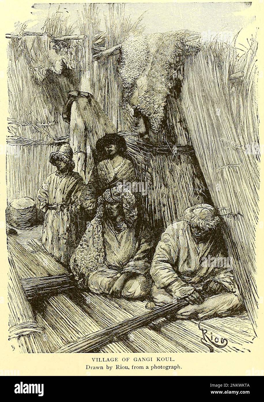 VILLAGE OF GANGI KOUL. Drawn by Riou, from a photograph The Brown Races ...