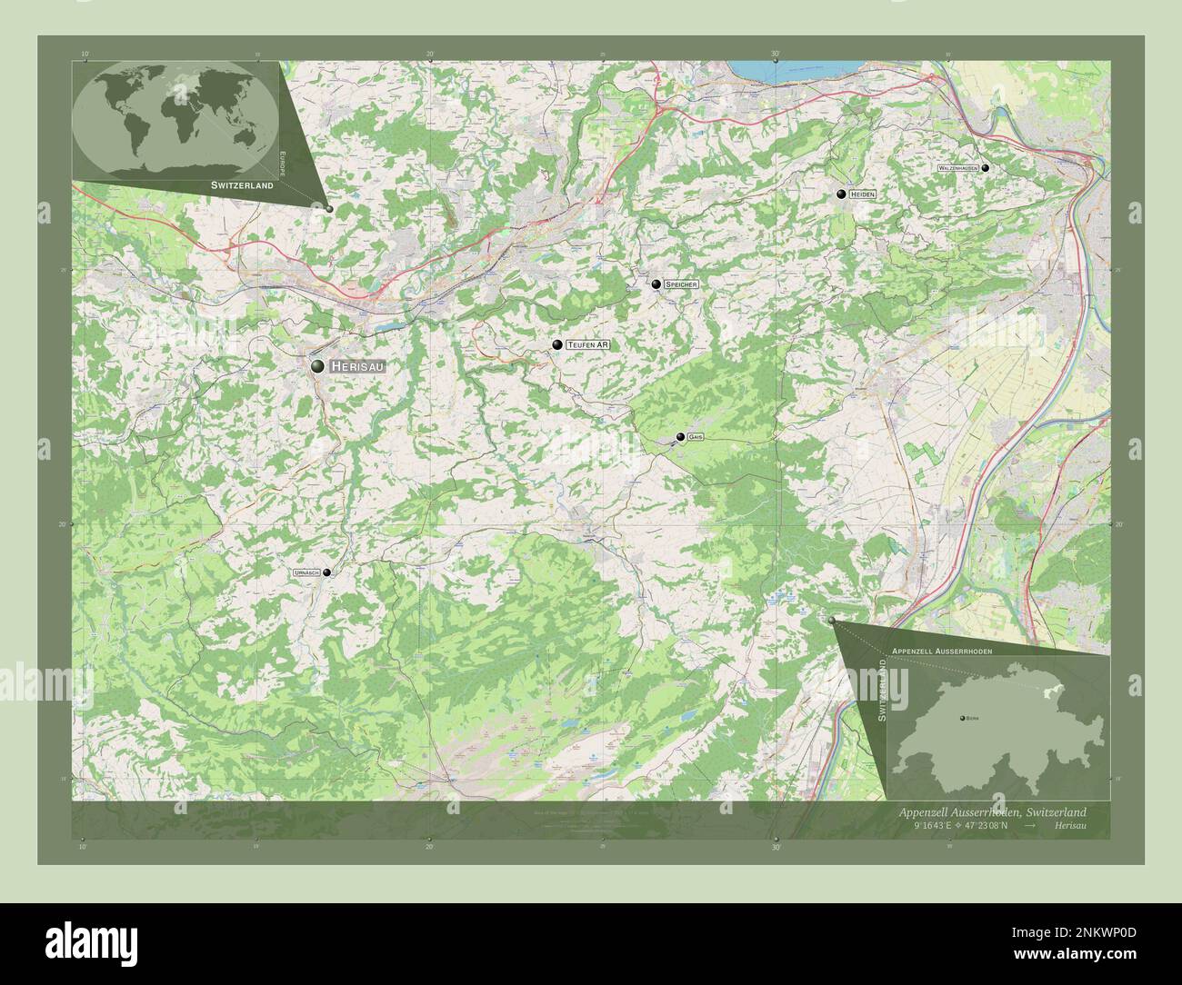 Appenzell Ausserrhoden, canton of Switzerland. Open Street Map ...