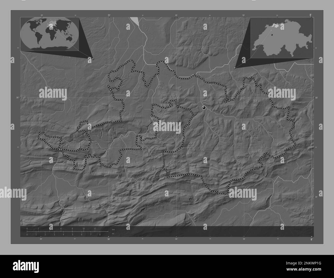 Basel-Landschaft, canton of Switzerland. Bilevel elevation map with ...