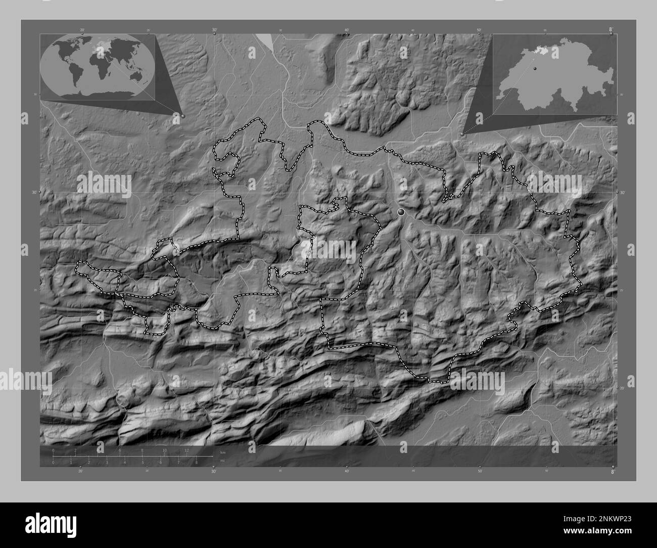 Basel-Landschaft, canton of Switzerland. Grayscale elevation map with ...