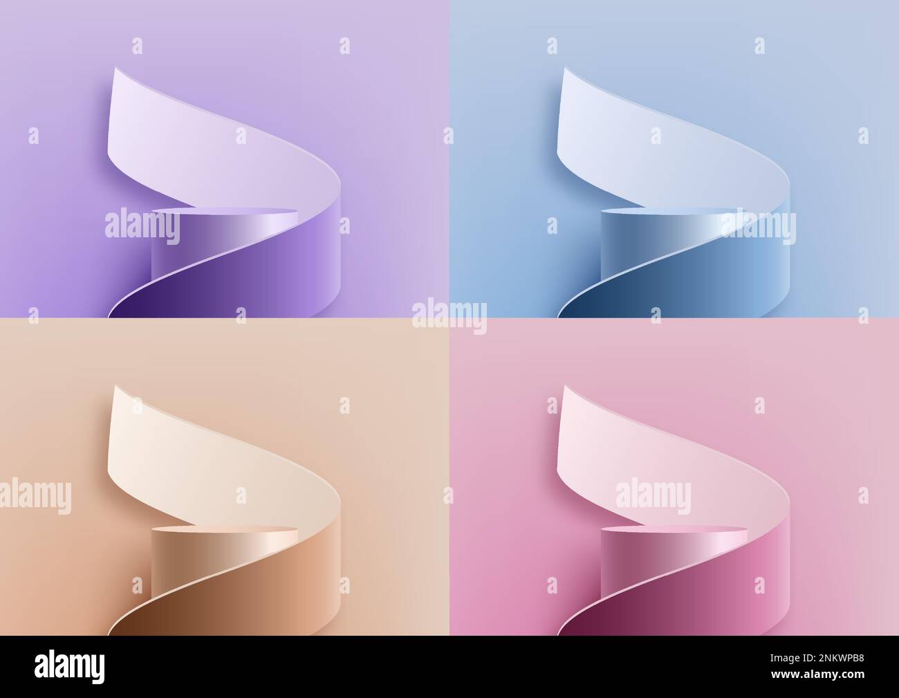 Set of 3D realistic purple, blue, yellow, pink colors cylinder podium ...