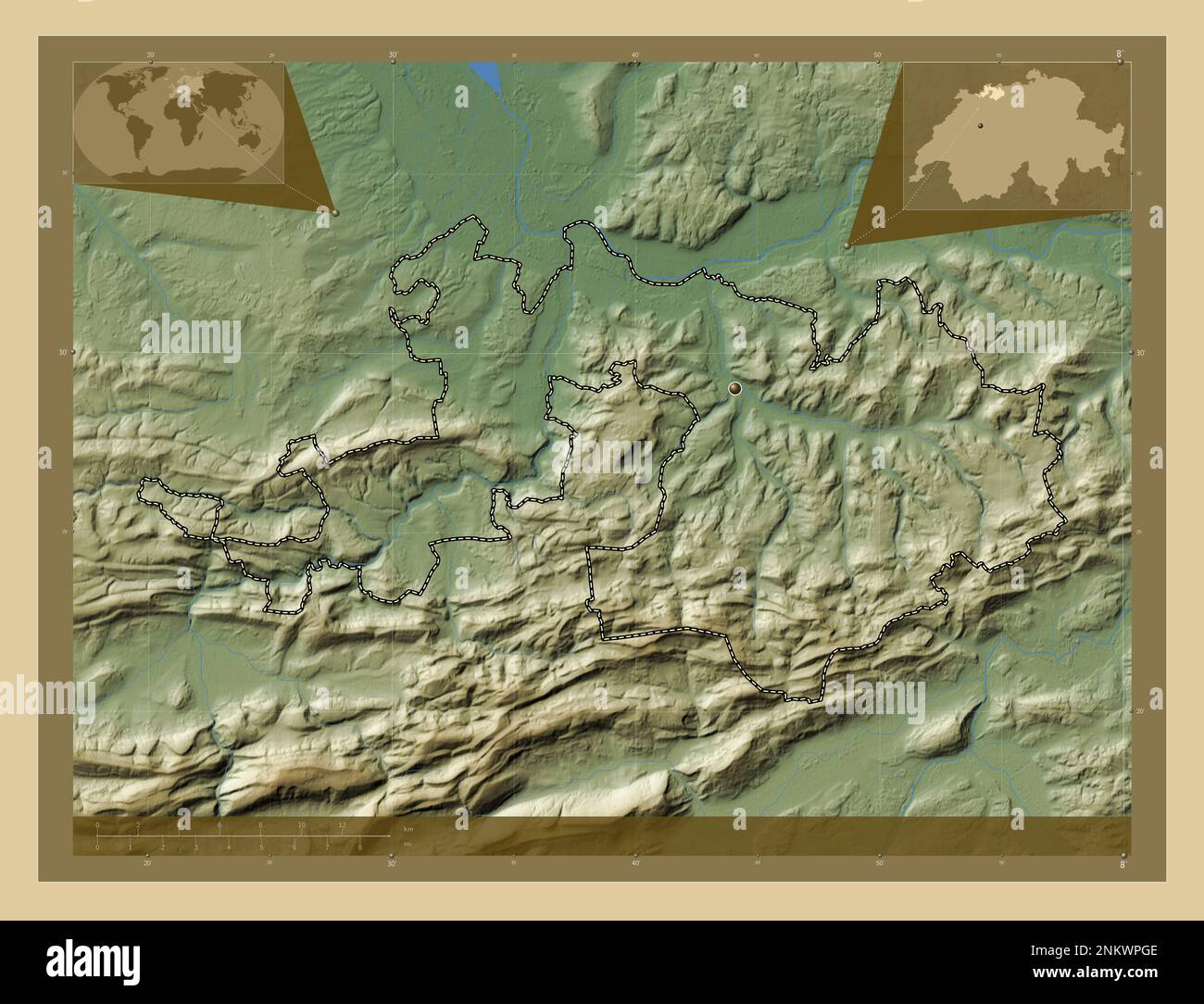 Basel-Landschaft, canton of Switzerland. Colored elevation map with ...