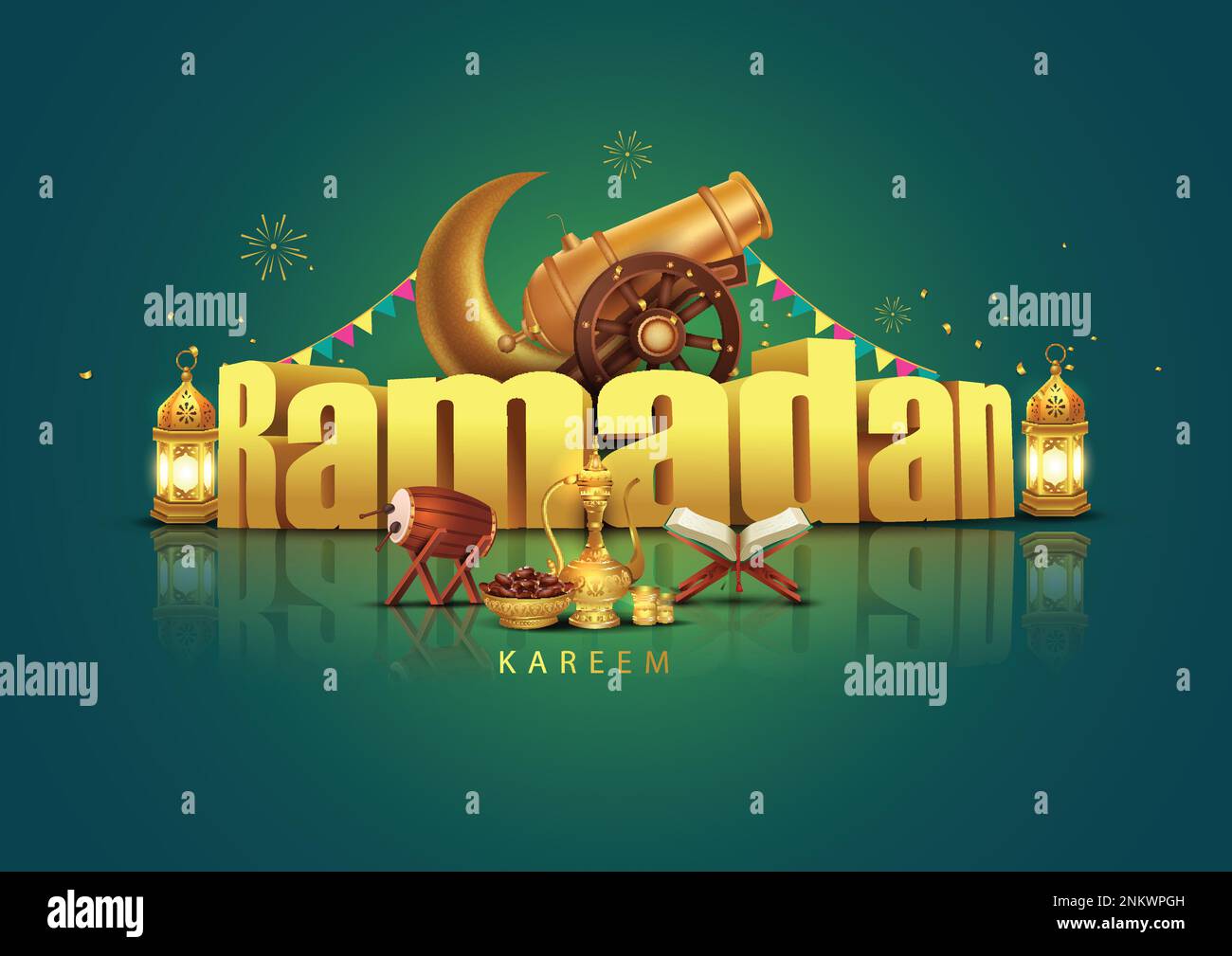 Eid Mubarak and Ramadan Kareem greetings. golden 3d letter and Ramadan ...