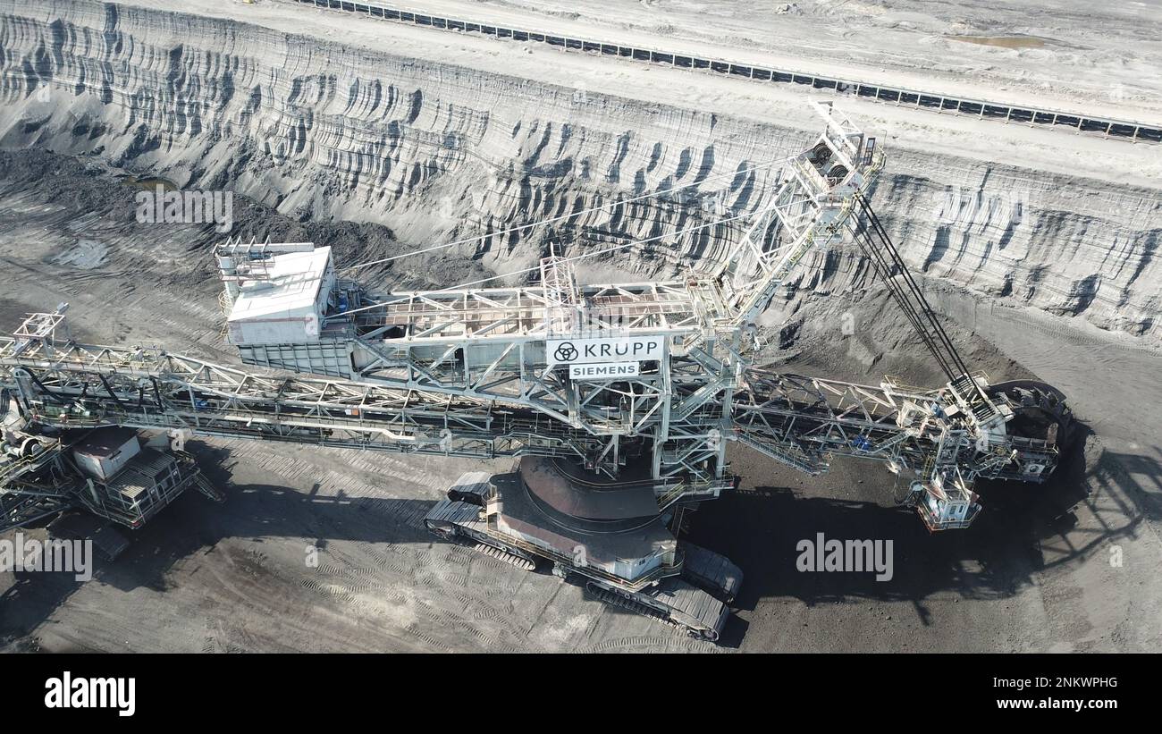 Huge bucket wheel at a coal surface mine. Huge excavator on open pit ...