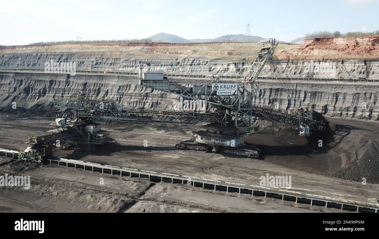 Huge bucket wheel at a coal surface mine. Huge excavator on open pit ...