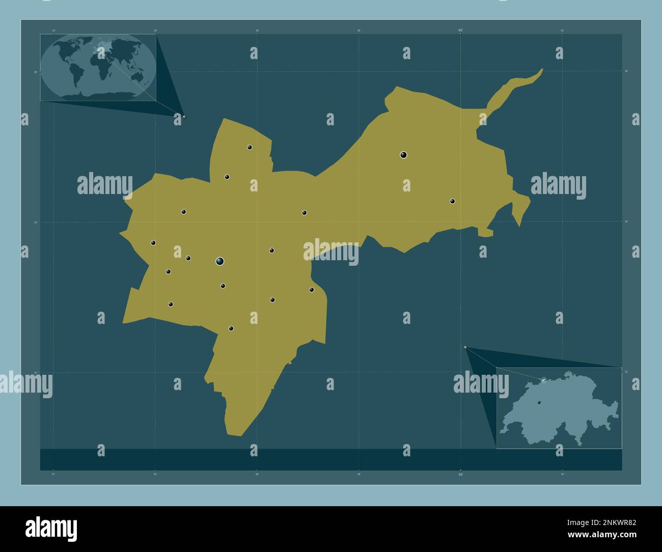 Basel-Stadt, canton of Switzerland. Solid color shape. Locations of ...