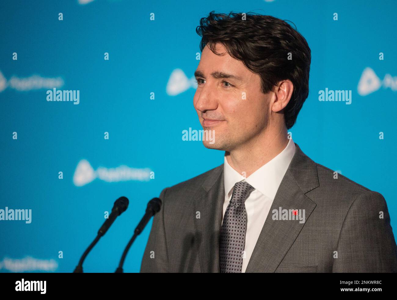 Canadian Prime Minister Justin Trudeau speaks during a visit to the ...