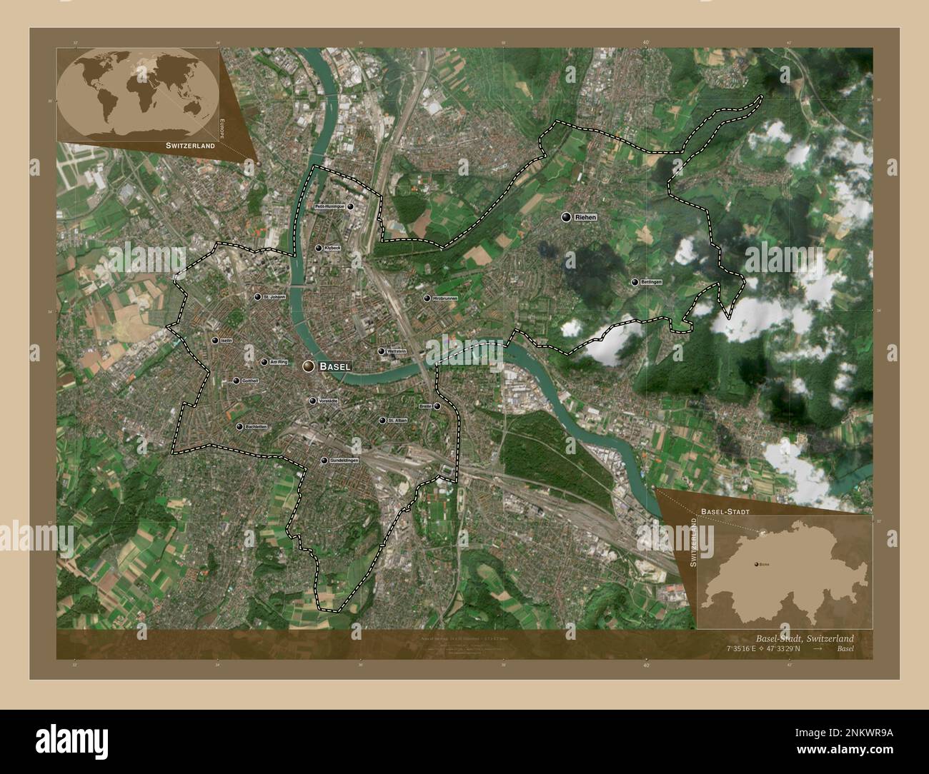 Basel-Stadt, canton of Switzerland. Low resolution satellite map ...