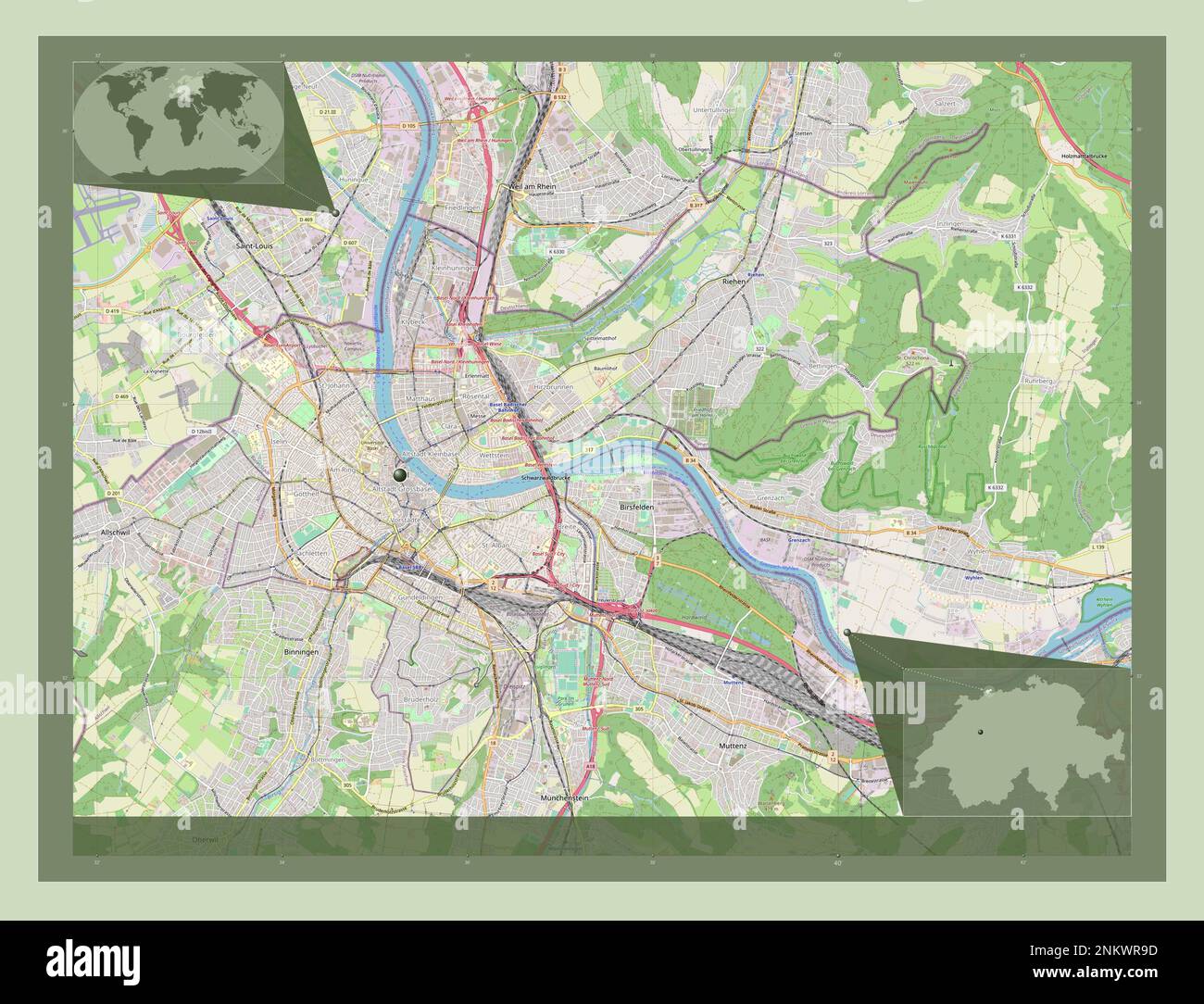 Basel-Stadt, canton of Switzerland. Open Street Map. Corner auxiliary ...