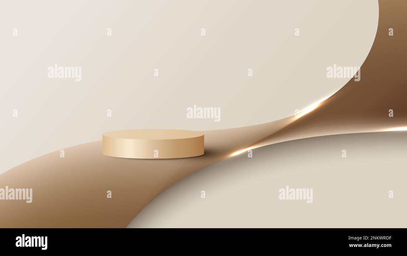 3D realistic golden podium stand with fabric satin on soft brown ...