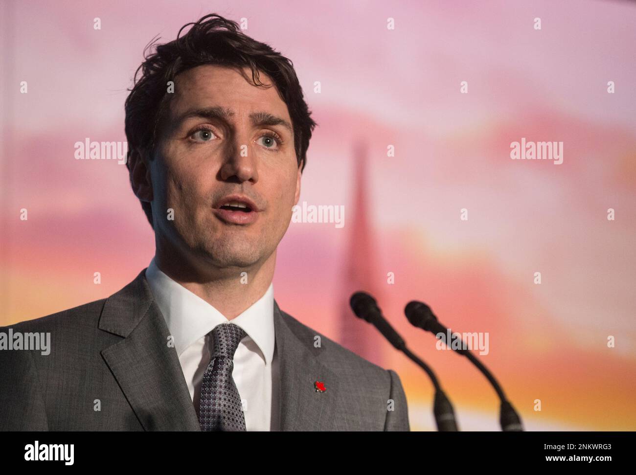 Canadian Prime Minister Justin Trudeau speaks during a visit to the ...