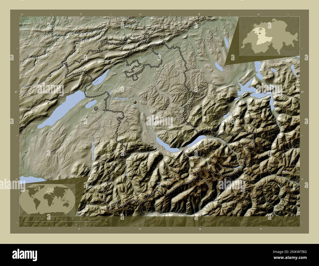 Bern, canton of Switzerland. Elevation map colored in wiki style with ...