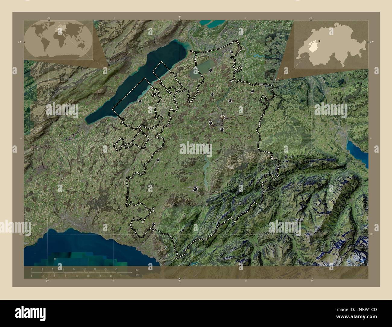 Fribourg, canton of Switzerland. High resolution satellite map ...