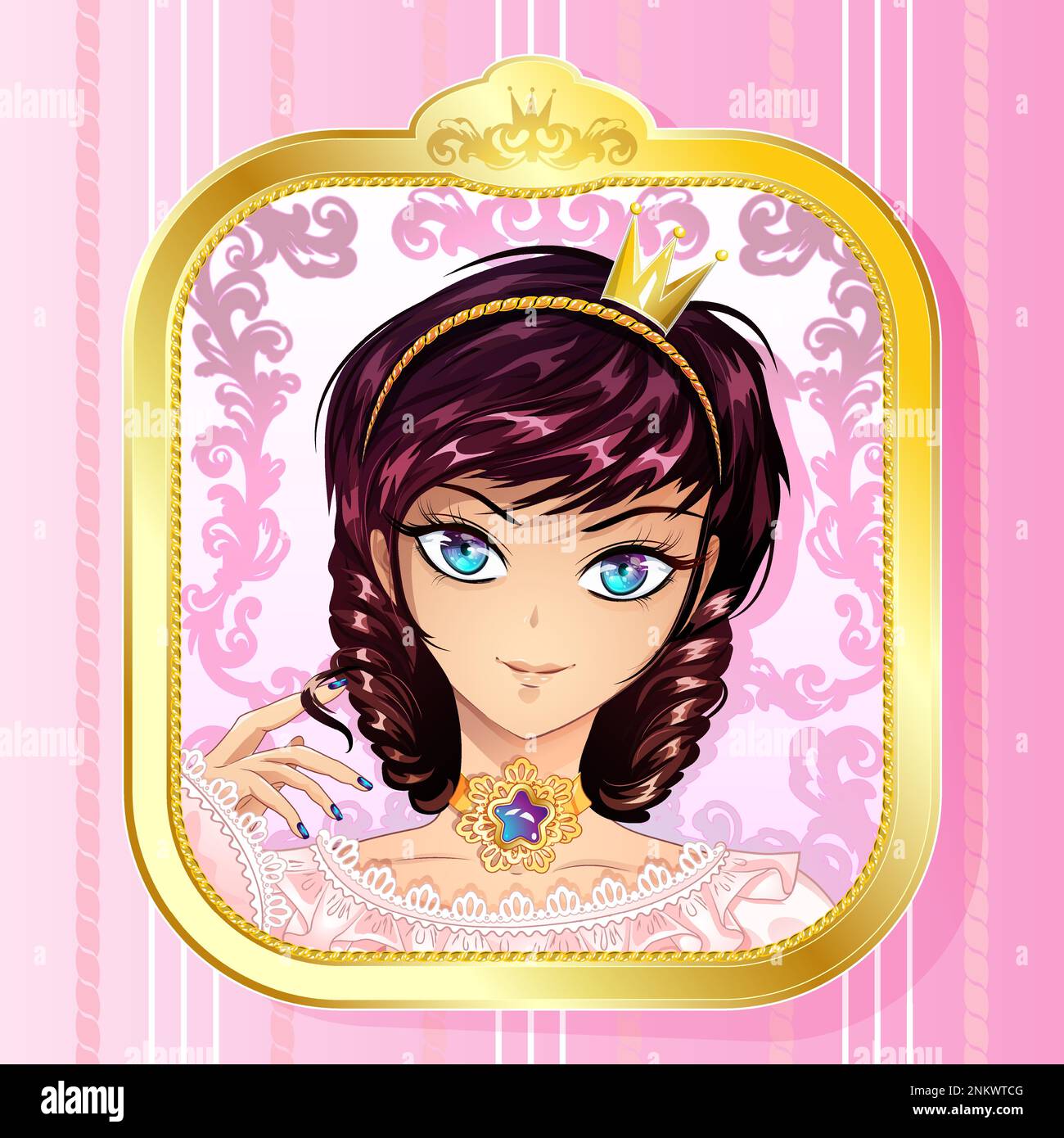 Cute anime princess portrait. Anime style hand drawn vector ...