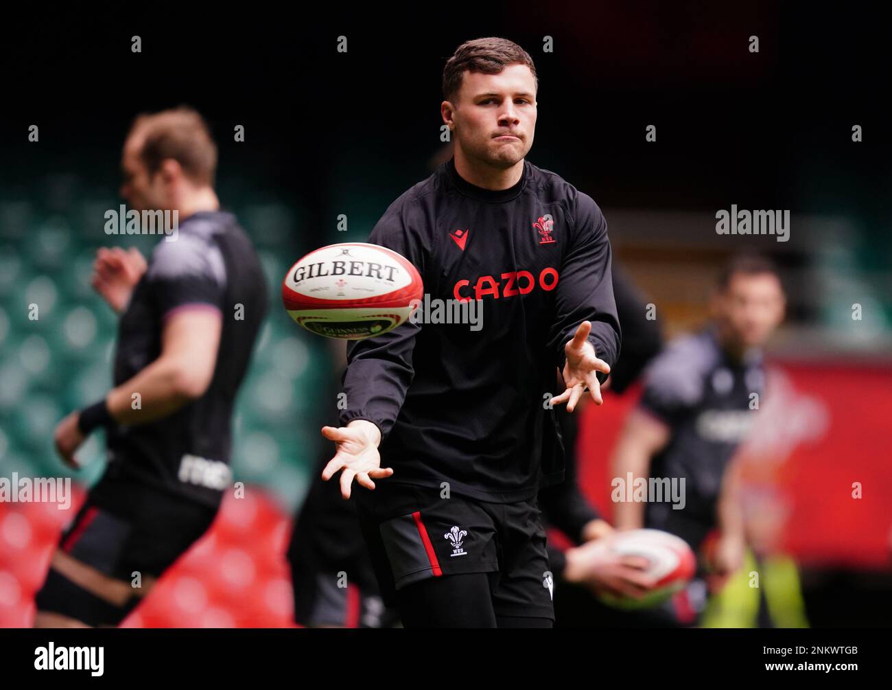 Wales' Mason Grady during the Captain's Run at the Principality Stadium ...