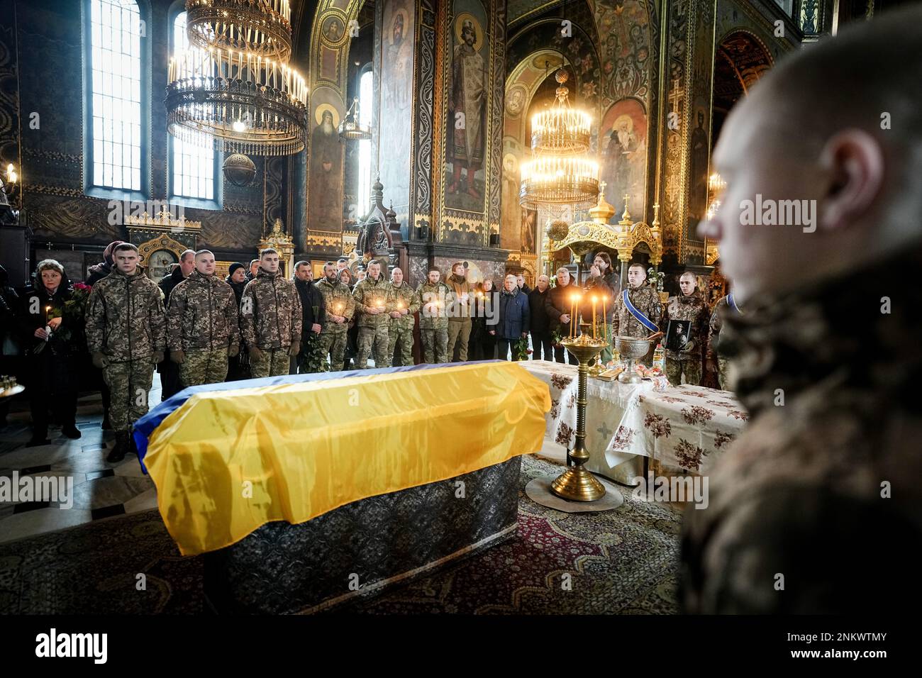 Kiew, Ukraine. 24th Feb, 2023. Comrades of the fallen soldier Yuri ...
