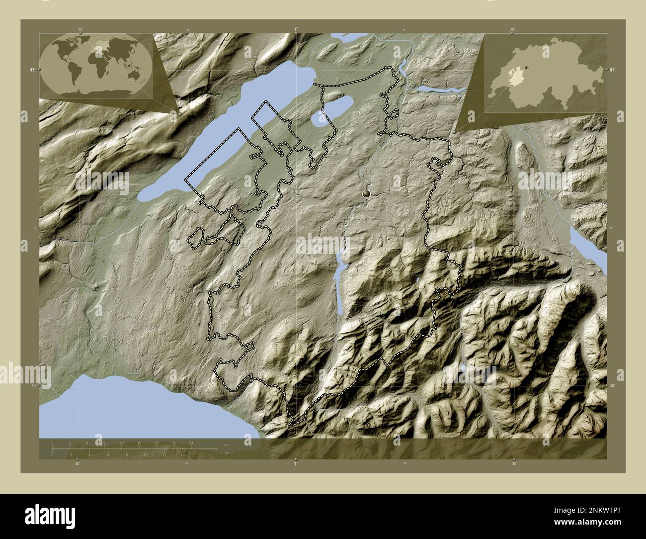 Fribourg, canton of Switzerland. Elevation map colored in wiki style ...