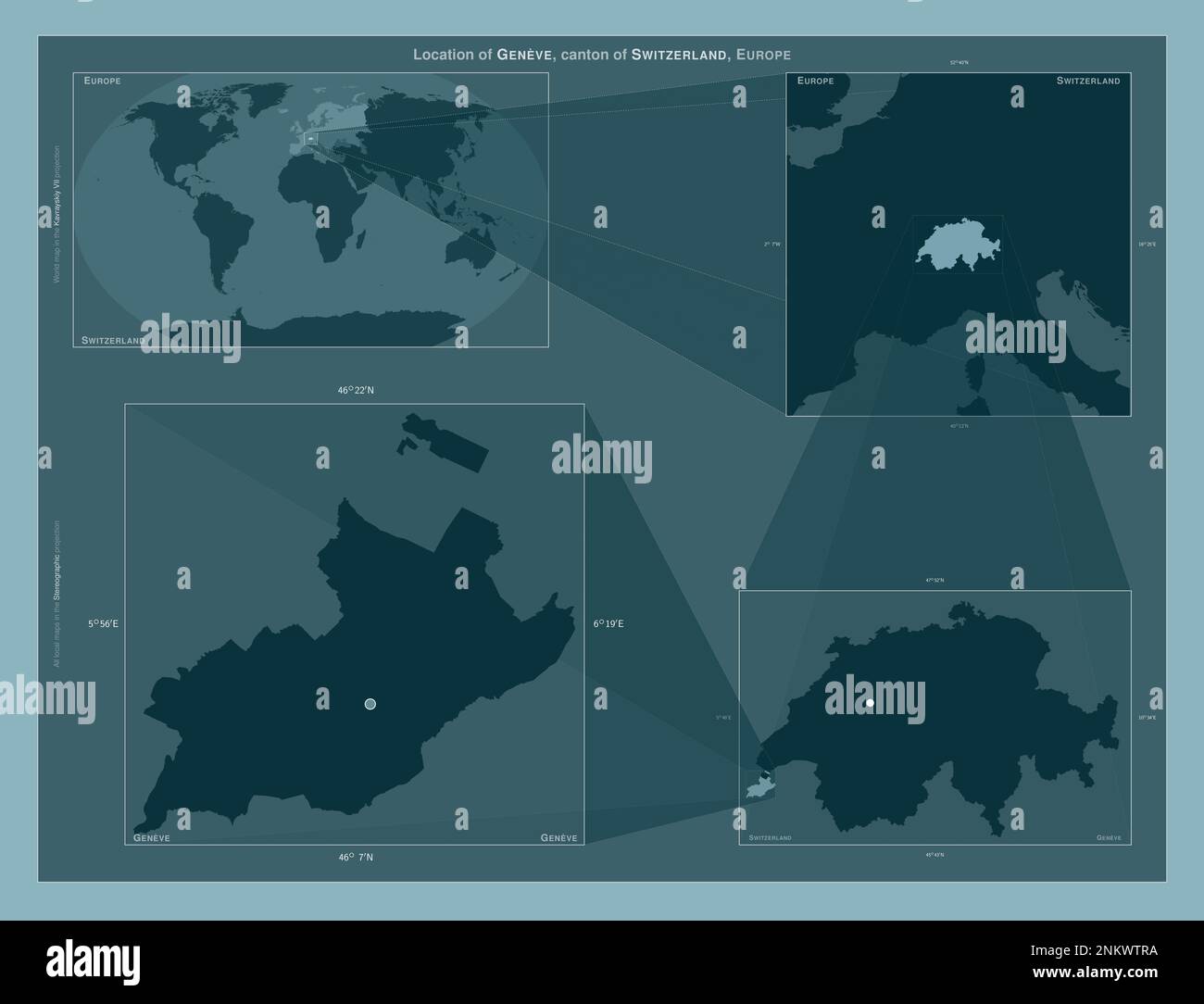 Geneve, canton of Switzerland. Diagram showing the location of the ...