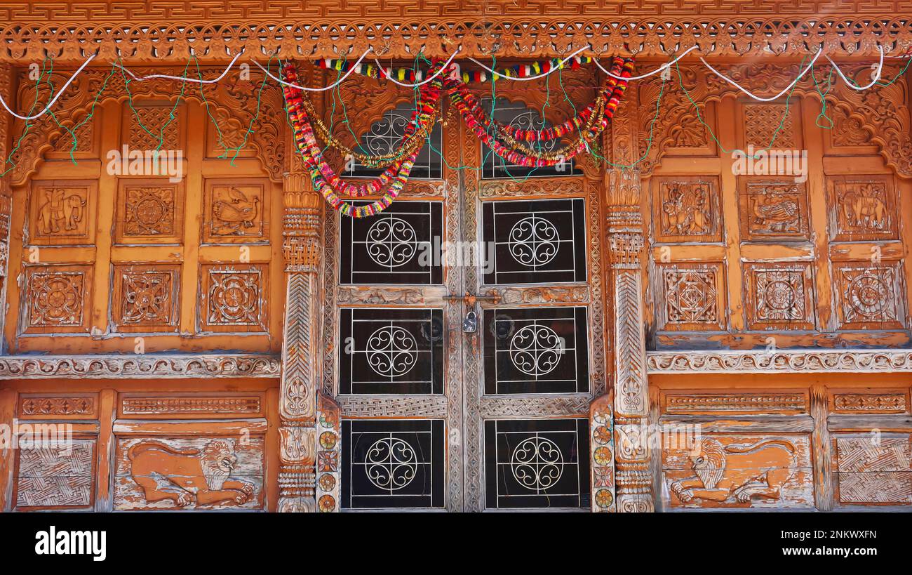 Carvings on the Wooden Narayan Nagini Temple, Kalpa, Kinnaur, Himachal ...