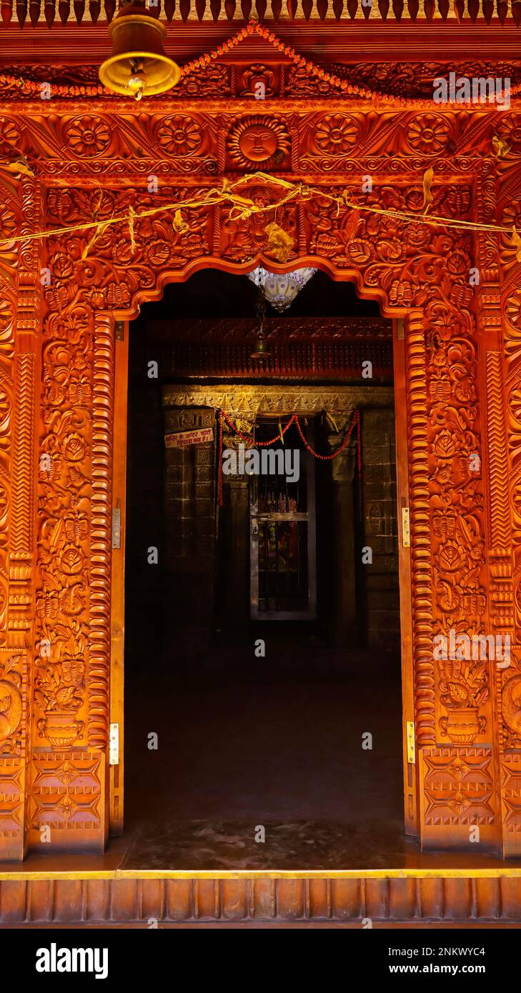 Wood carved Vashistha Temple door, Manali, Himachal Pradesh, India ...