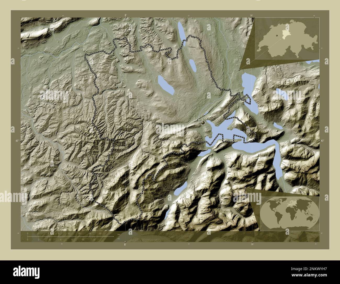 Luzern, canton of Switzerland. Elevation map colored in wiki style with ...