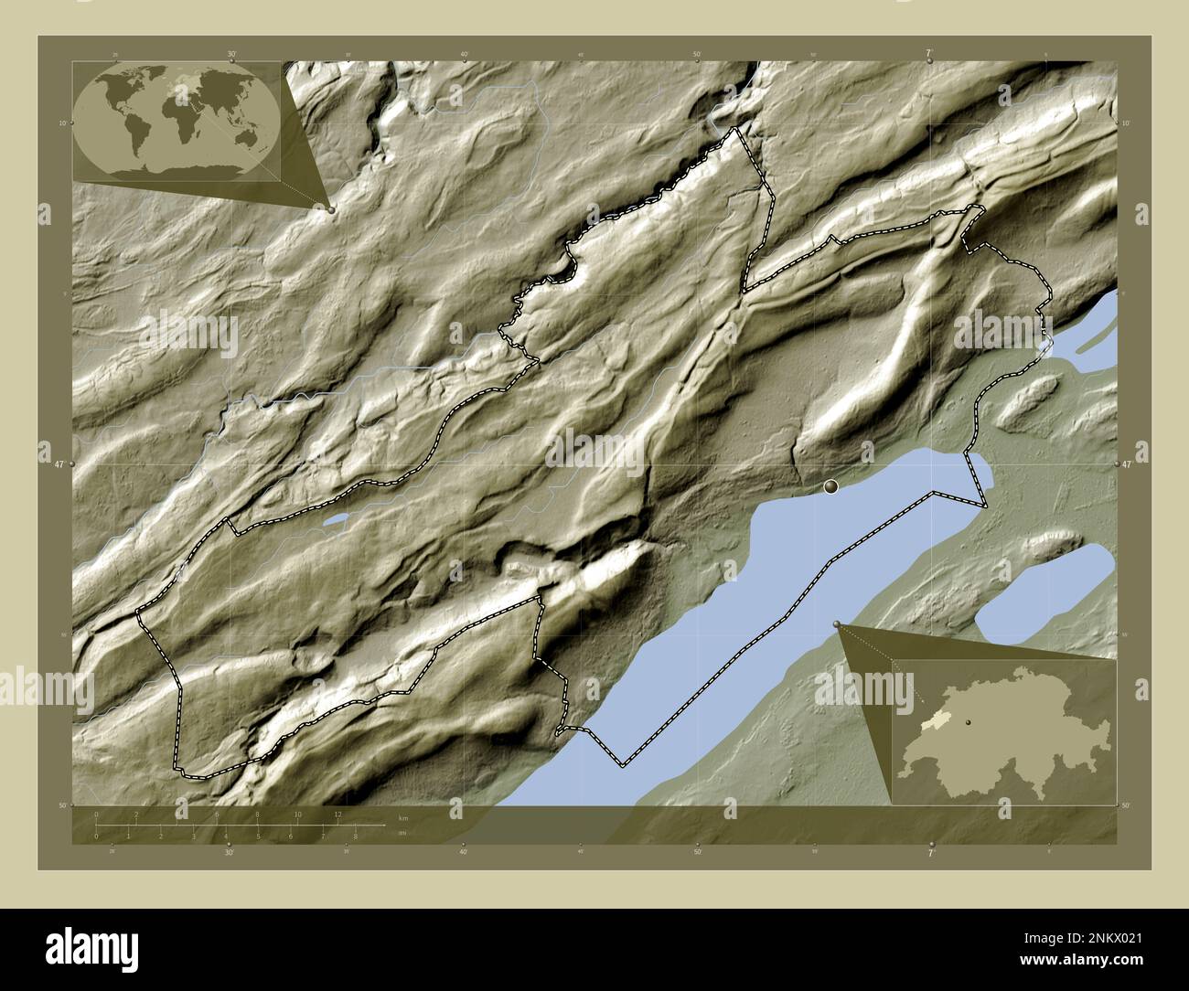 Neuchatel, canton of Switzerland. Elevation map colored in wiki style ...