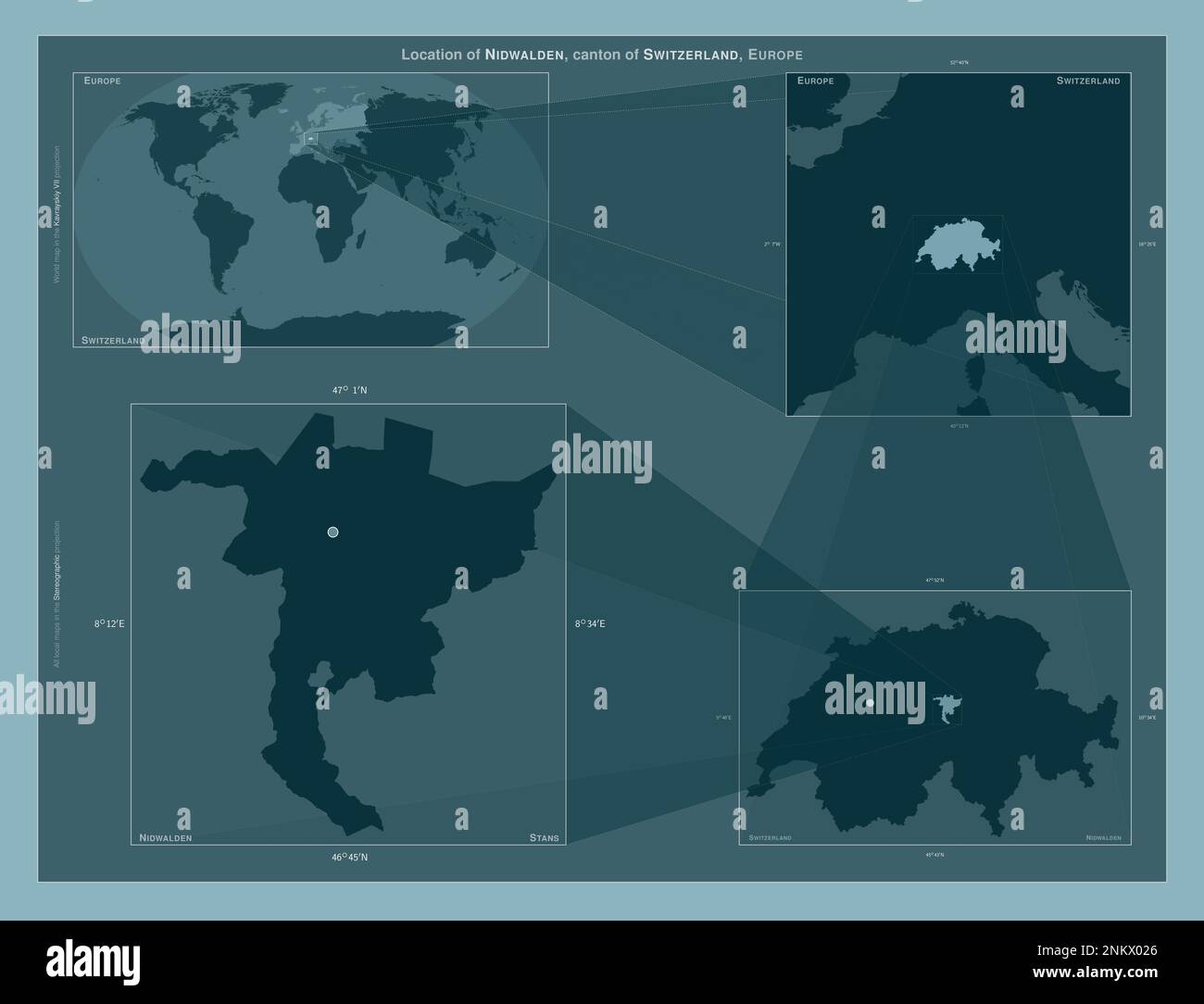 Nidwalden, canton of Switzerland. Diagram showing the location of the ...