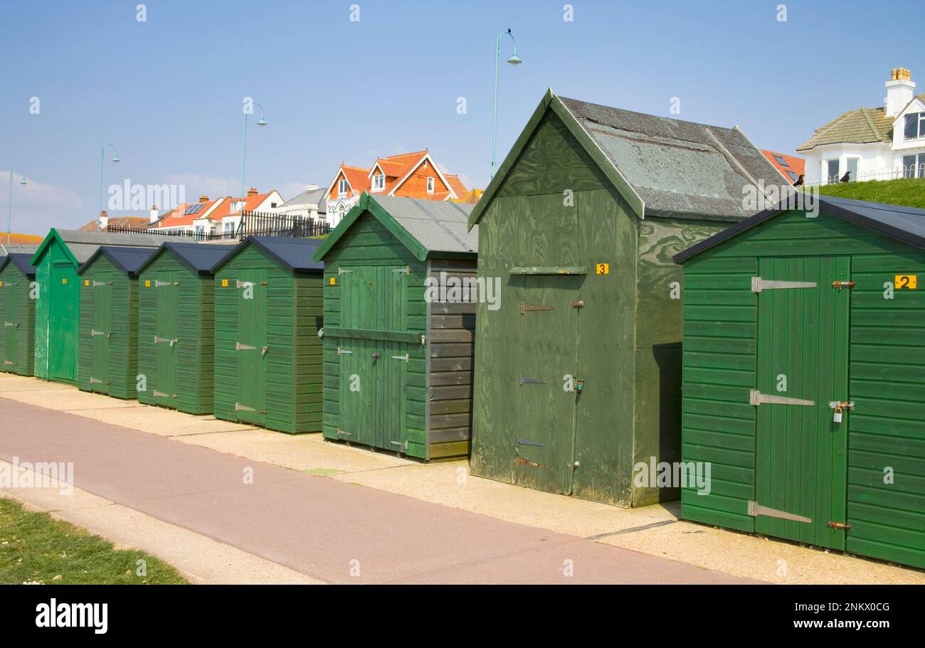green beach huts at Lee on Solent on the Hampshire coast Stock Photo ...