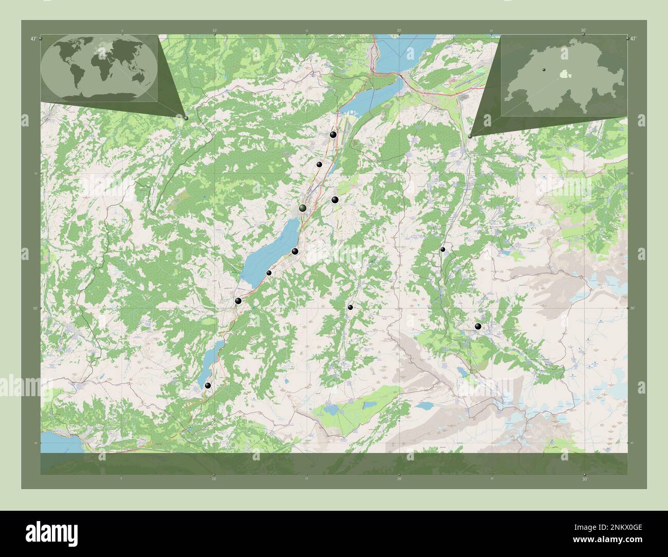 Obwalden, canton of Switzerland. Open Street Map. Locations of major ...