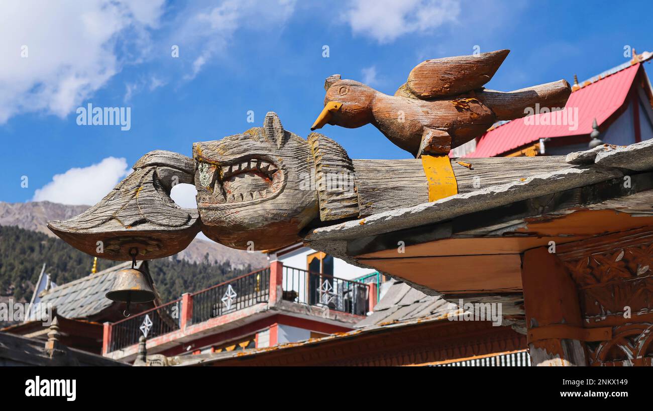 Carving of Bird on the Narayan Nagini Temple, Kalpa, Kinnaur, Himachal ...