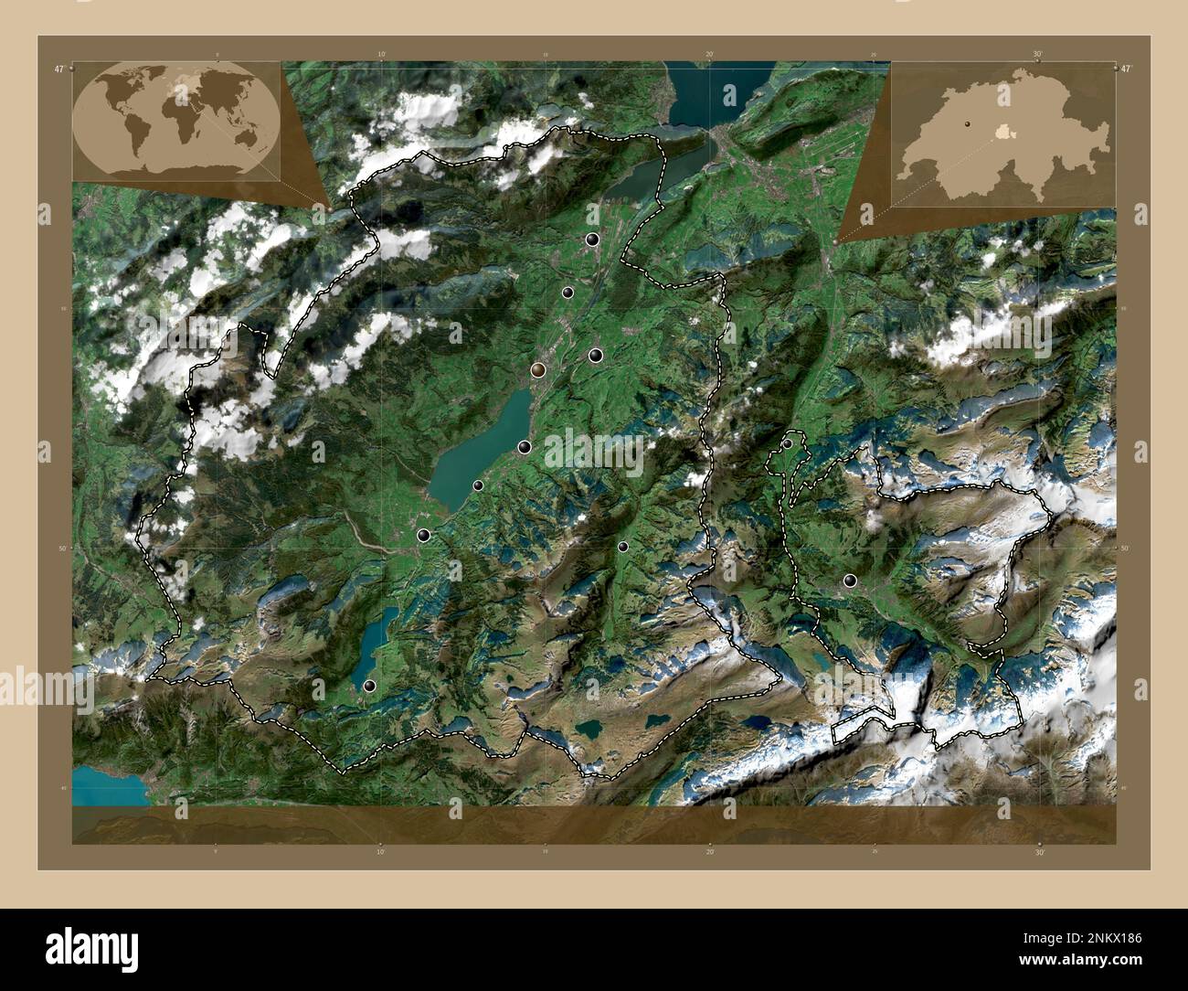 Obwalden, canton of Switzerland. Low resolution satellite map ...