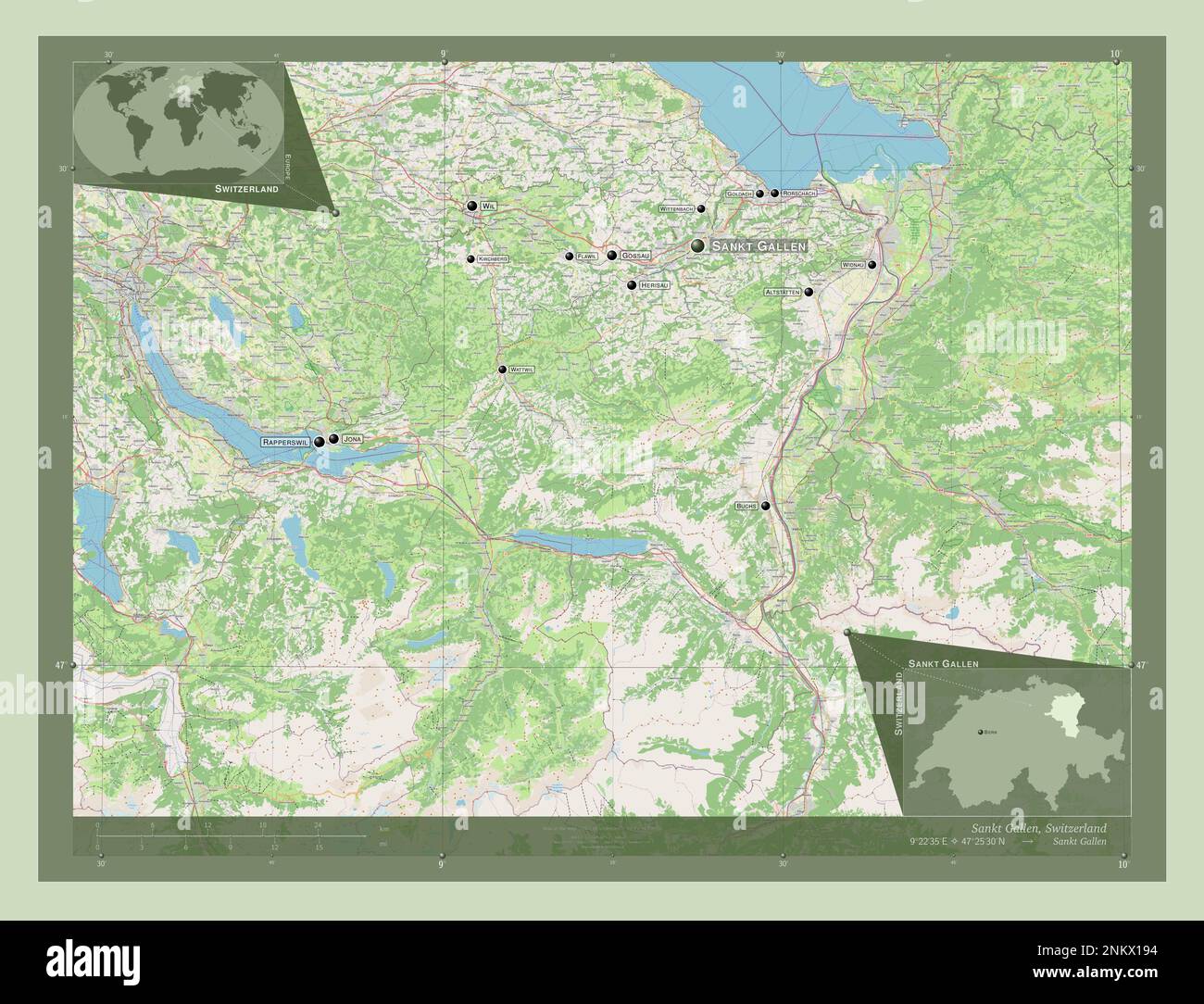 Sankt Gallen, canton of Switzerland. Open Street Map. Locations and ...