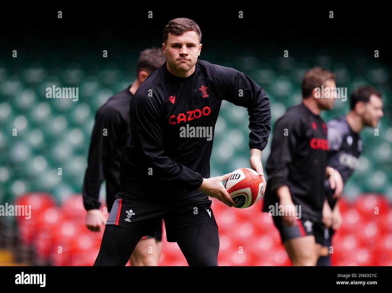 Wales' Mason Grady during the Captain's Run at the Principality Stadium ...