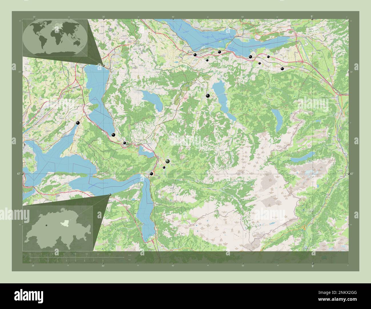 Schwyz, canton of Switzerland. Open Street Map. Locations of major ...