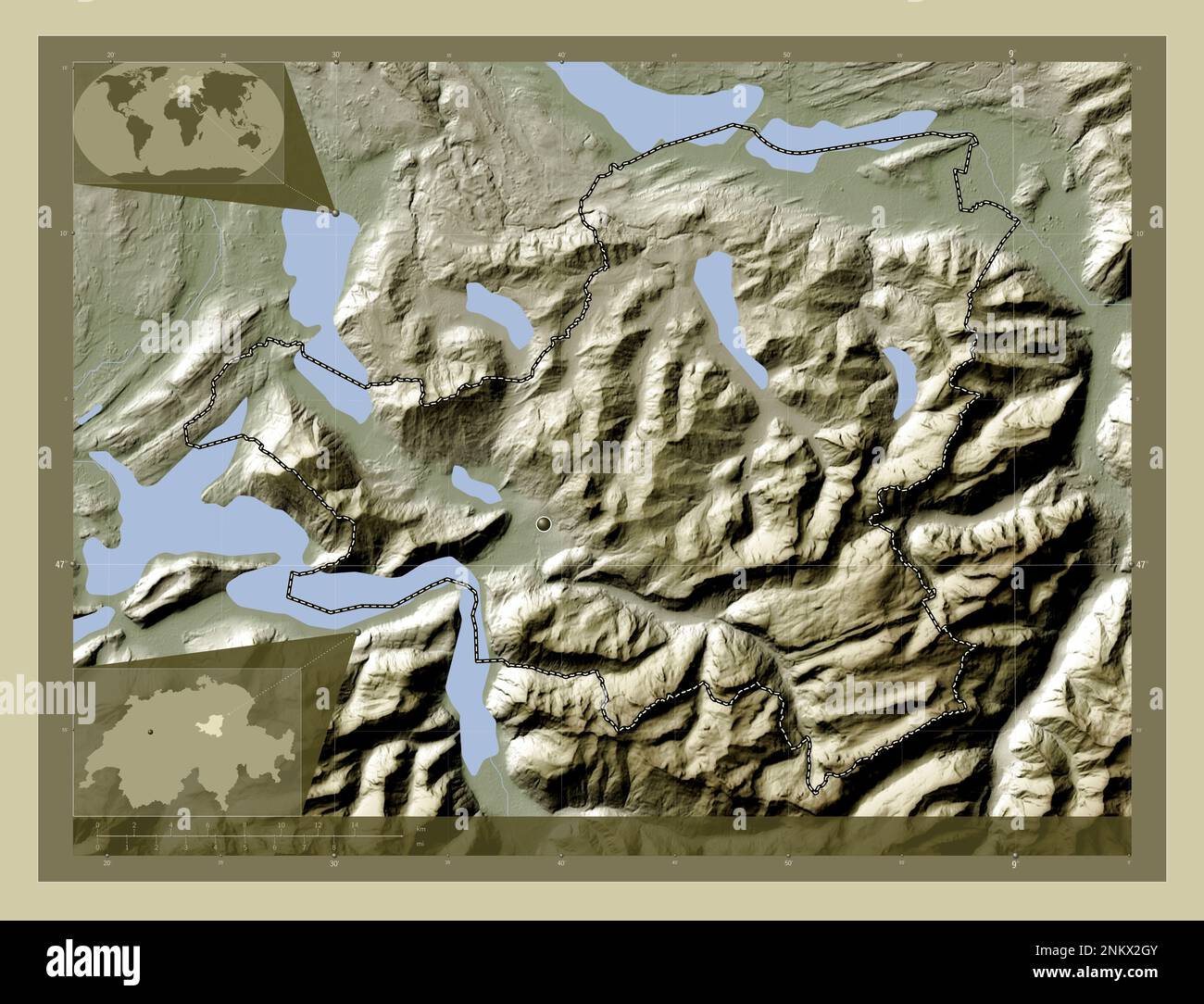 Schwyz, canton of Switzerland. Elevation map colored in wiki style with ...