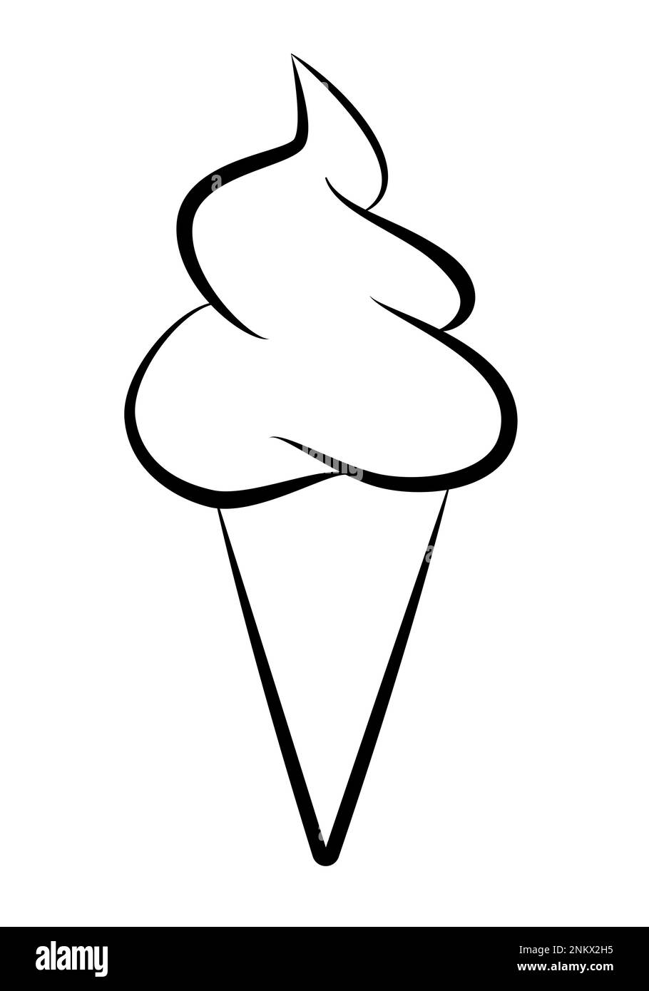 ice cream - black and white drawing of soft serve ice cream in a cone ...