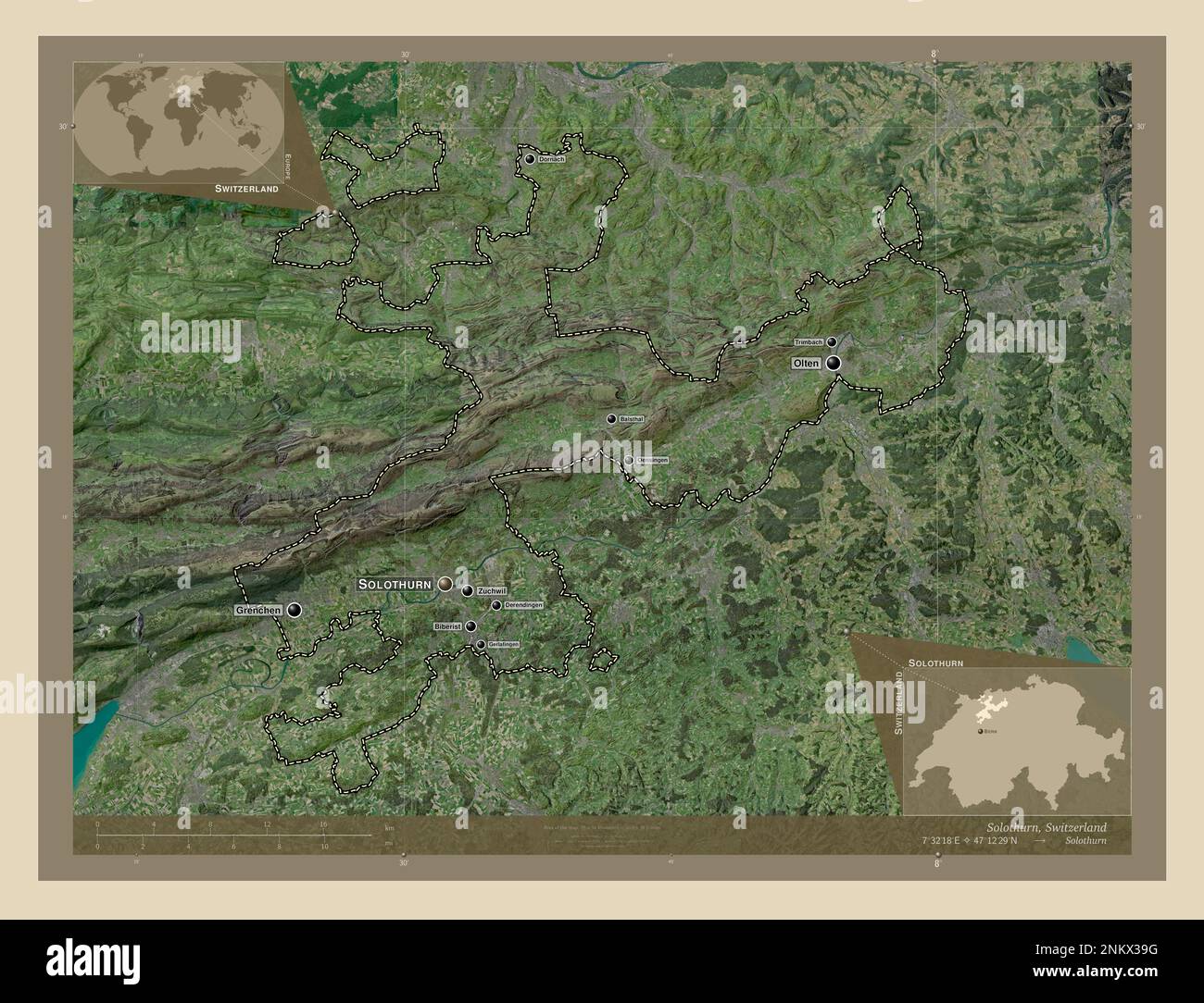 Solothurn, canton of Switzerland. High resolution satellite map ...