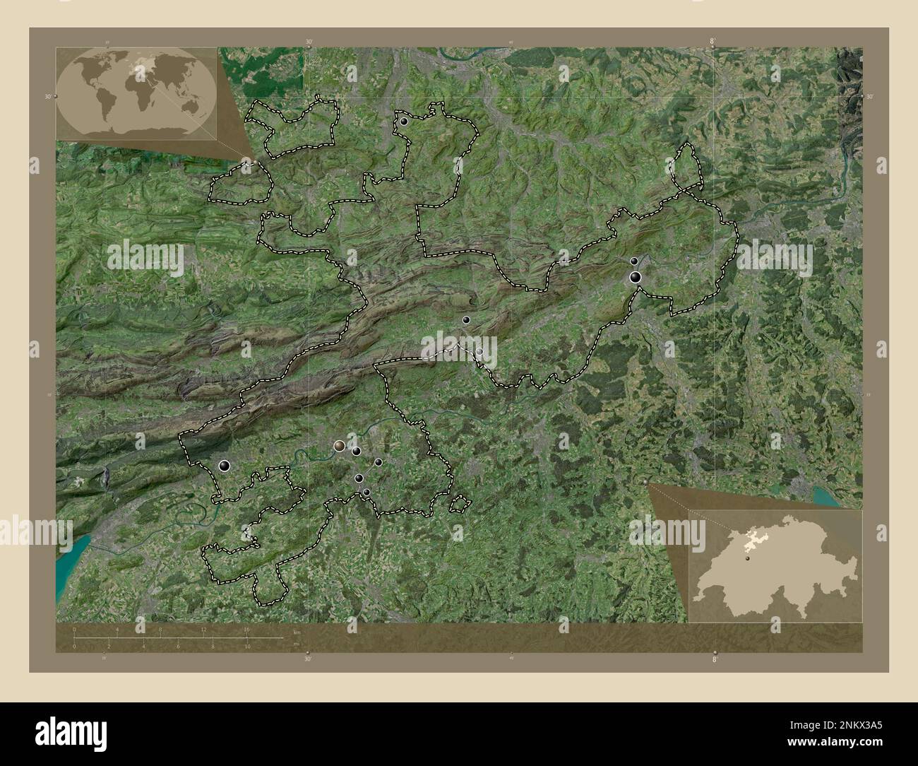 Solothurn, canton of Switzerland. High resolution satellite map ...