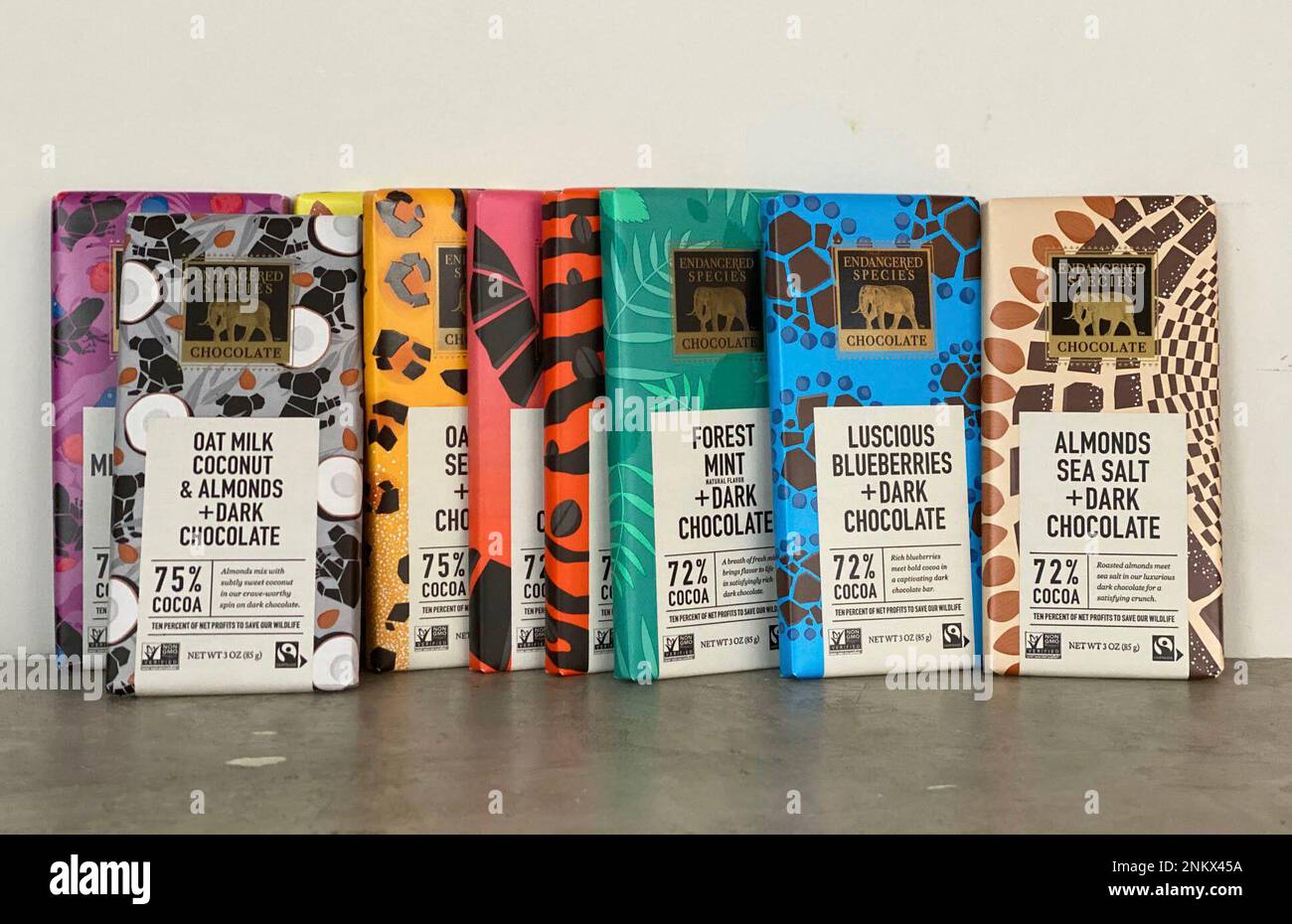 A variety of chocolate candy bars from Endangered Species appears in ...