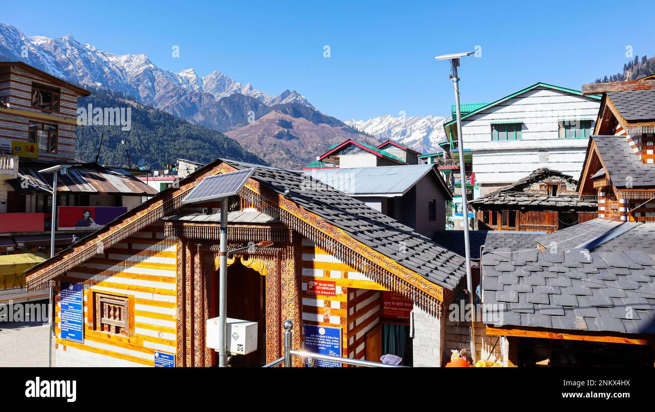 View of Vashistha Village and Mountains Behind, Manali, Himachal ...
