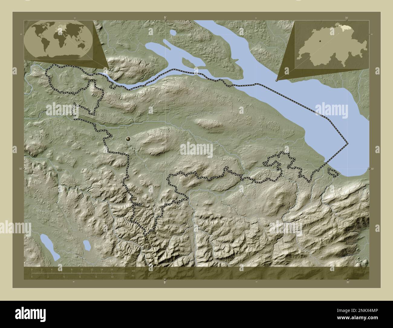 Thurgau, canton of Switzerland. Elevation map colored in wiki style ...