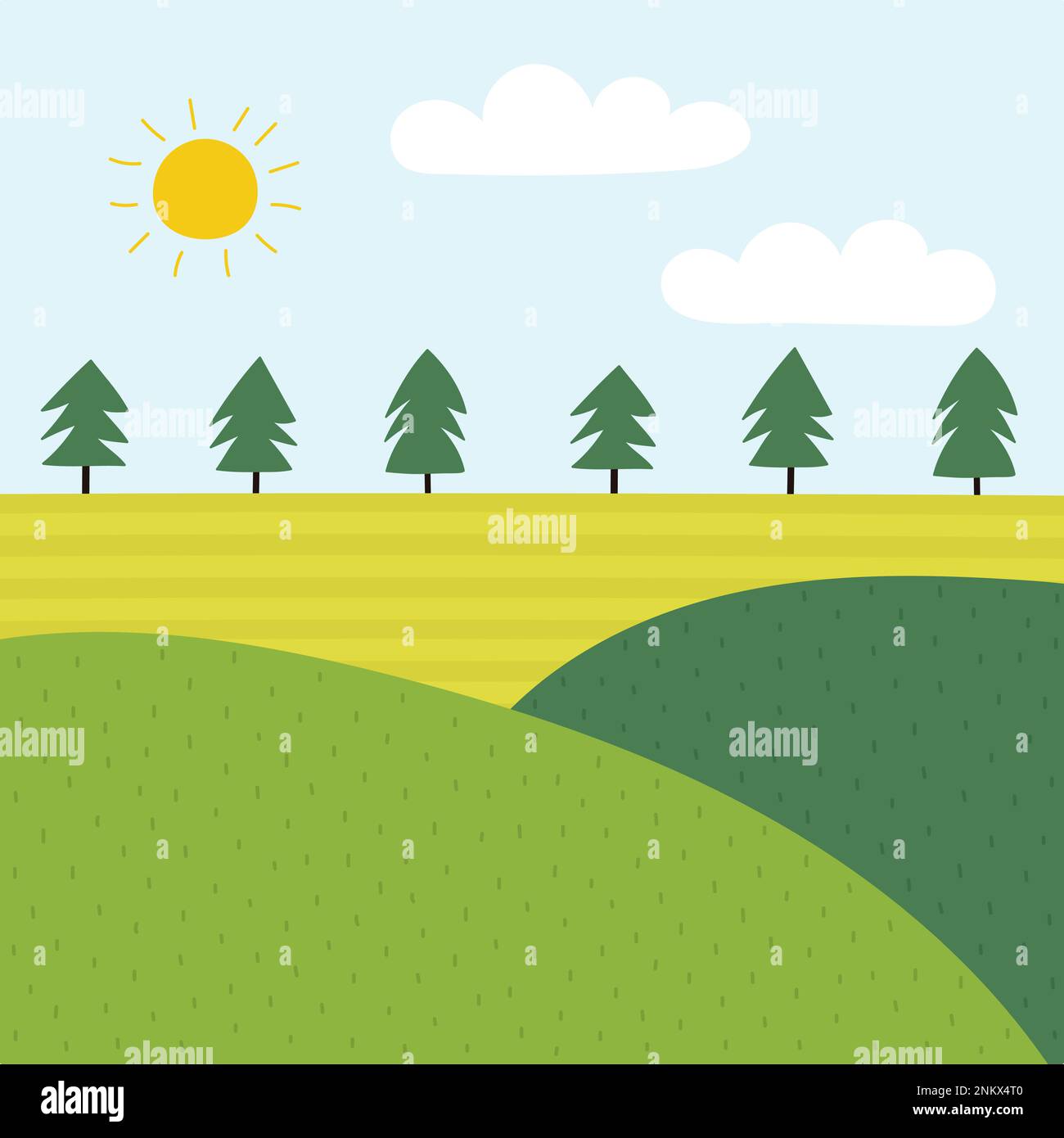 Green meadow landscape in cartoon style. Summer field background Stock ...